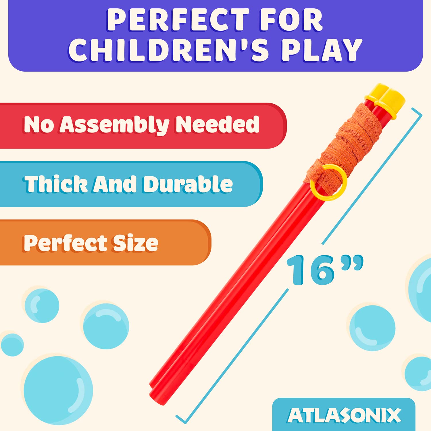 Atlasonix Giant Bubble Wand, Giant Bubble Maker, Big Bubble Wand, Large Bubble Wand, Bubble Sticks, Outdoor Toys for Kids, Bubble Kit, Wands & Bubble Mix for Making 2 Gallons of Bubble Solution