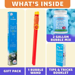 Atlasonix Giant Bubble Wand, Giant Bubble Maker, Big Bubble Wand, Large Bubble Wand, Bubble Sticks, Outdoor Toys for Kids, Bubble Kit, Wands & Bubble Mix for Making 2 Gallons of Bubble Solution