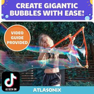 Atlasonix Giant Bubble Wand, Giant Bubble Maker, Big Bubble Wand, Large Bubble Wand, Bubble Sticks, Outdoor Toys for Kids, Bubble Kit, Wands & Bubble Mix for Making 2 Gallons of Bubble Solution