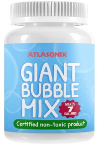 non toxic bubble mix solution huge bubbles powder concentrate refill for giant bubble wands and machines safe for kids and pets on summer outdoor birthday fun party activity dog edible