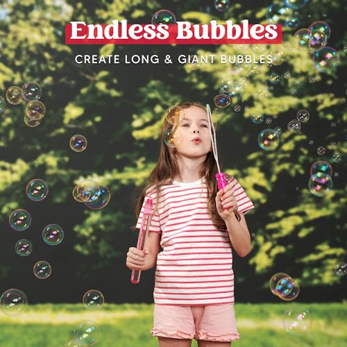 JOYIN 14.6’’ Big Bubble Wands for Kids, 1 Dozen Bubble Wand Bulk with Bubbles Refill Solution for Summer Toy Party Favor, Outdoors Activity, Easter Basket Stuffers, Birthday Gift