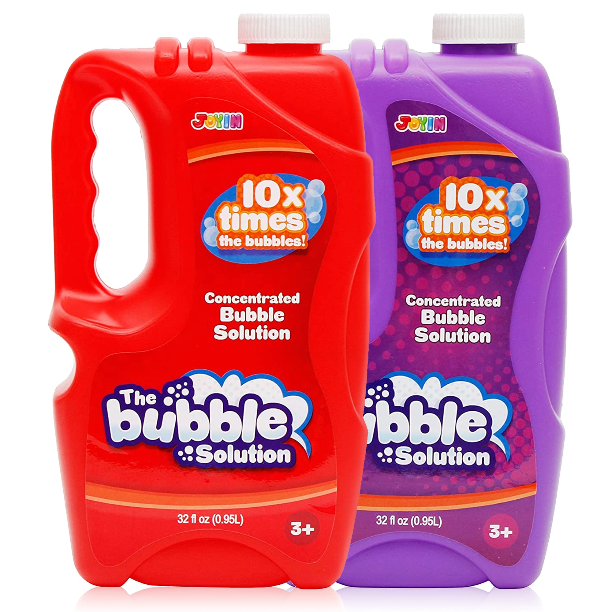 JOYIN 2 Bottles Bubbles Refill Solutions 64oz (up to 5 Gallon) Big Bubble Solution 64 OZ Concentrated Bubble Solution for Bubble Machine, Gun, Wand Refill Fluid Summer, Easter Toys (Red+Purple)