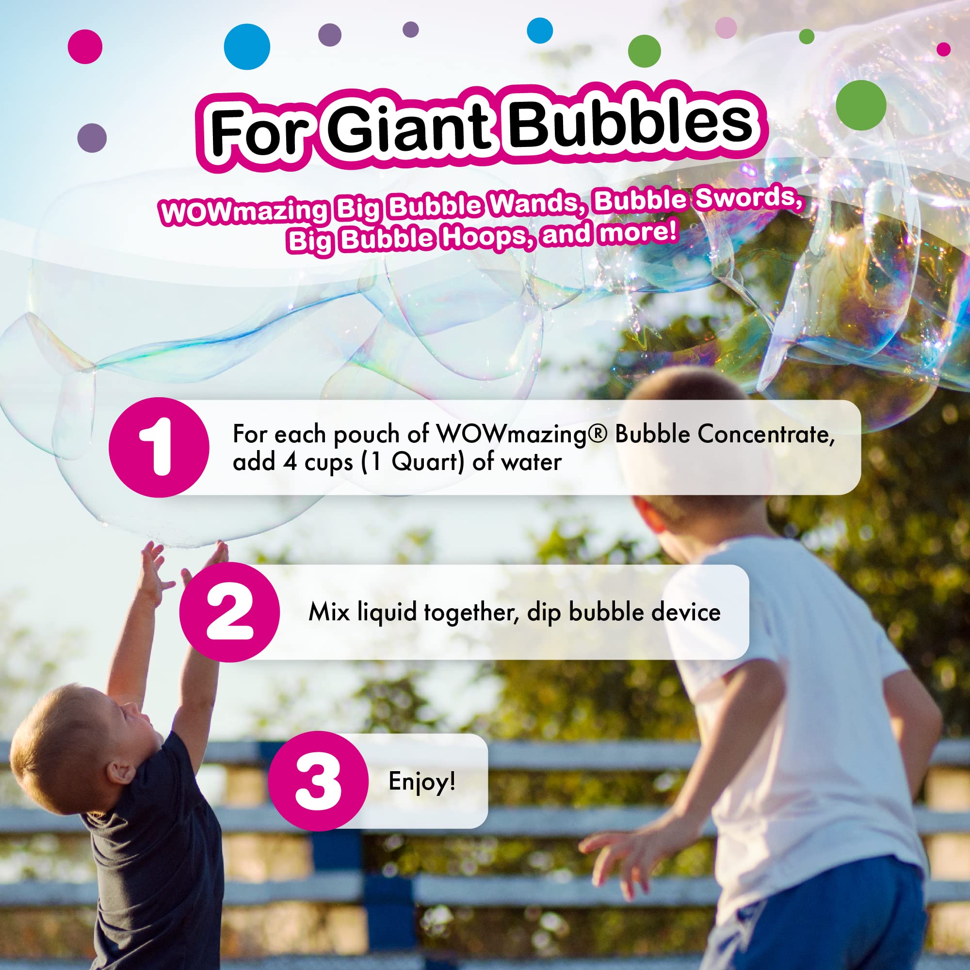 WOWMAZING Bubble Concentrate Solution (up to 4 Gallons) - Big Bubbles (5 Pouches of Bubble Refill) – Just Add Water – Made in USA…