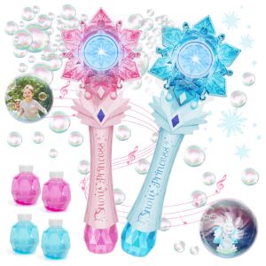 vatos bubble wands 2 packs for kids, automatic bubble blower machine, light & music snowflake bubble wand with 2 windmill & 4 bottles bubble solutions, bubble toy for toddler girl boys adult party