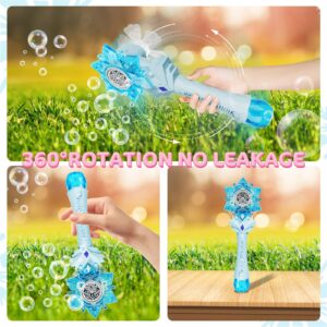 VATOS Bubble Wands 2 Packs for Kids, Automatic Bubble Blower Machine, Light & Music Snowflake Bubble Wand with 2 Windmill & 4 Bottles Bubble Solutions, Bubble Toy for Toddler Girl Boys Adult Party