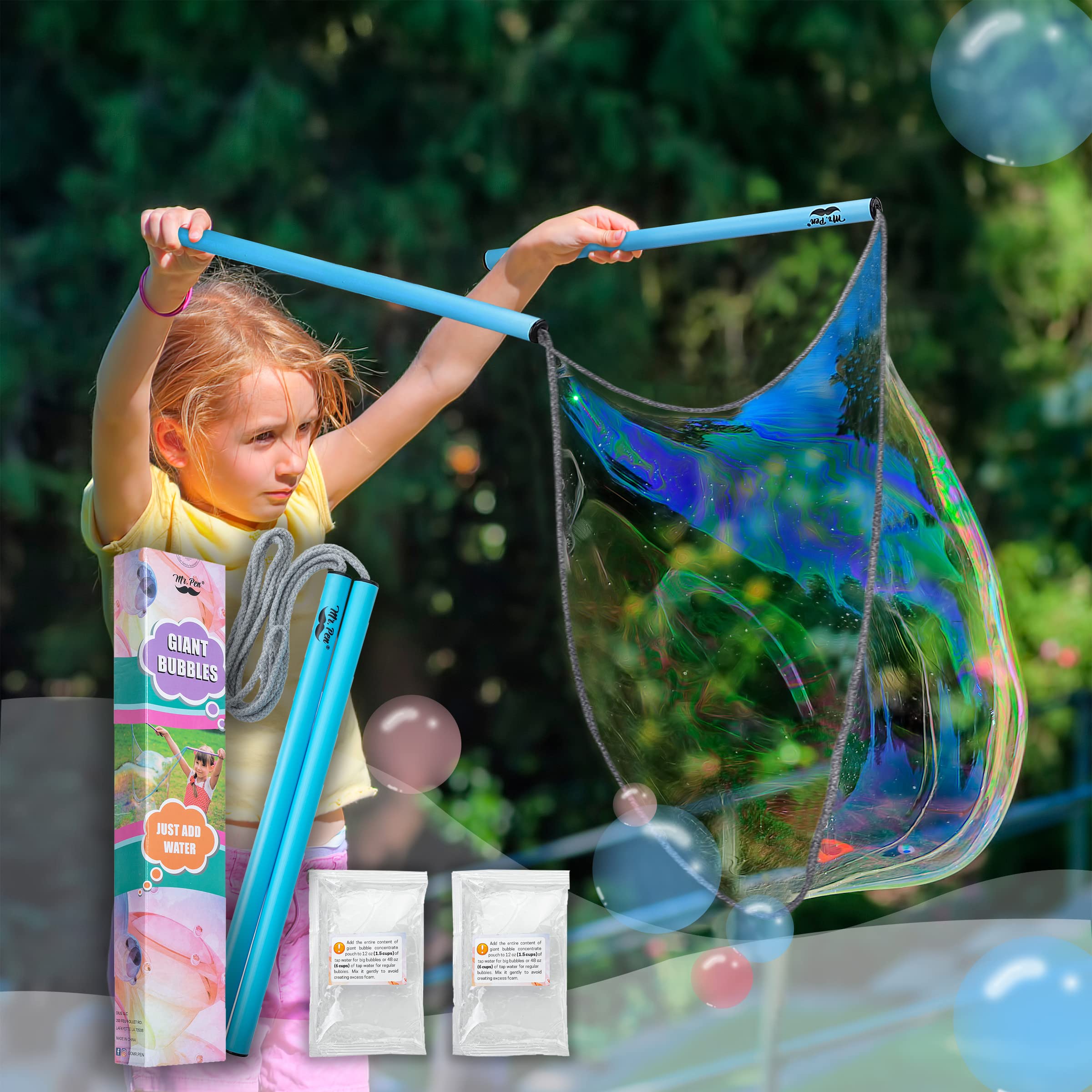 Mr. Pen- Giant Bubble Wands Kit, 3 pcs, Big Bubble Wand, Giant Bubble Maker, Large Bubble Wand, Giant Bubbles for Kids Outside, Outdoor Toys for Kids, Bubble Makers, Huge Bubble Wand Set