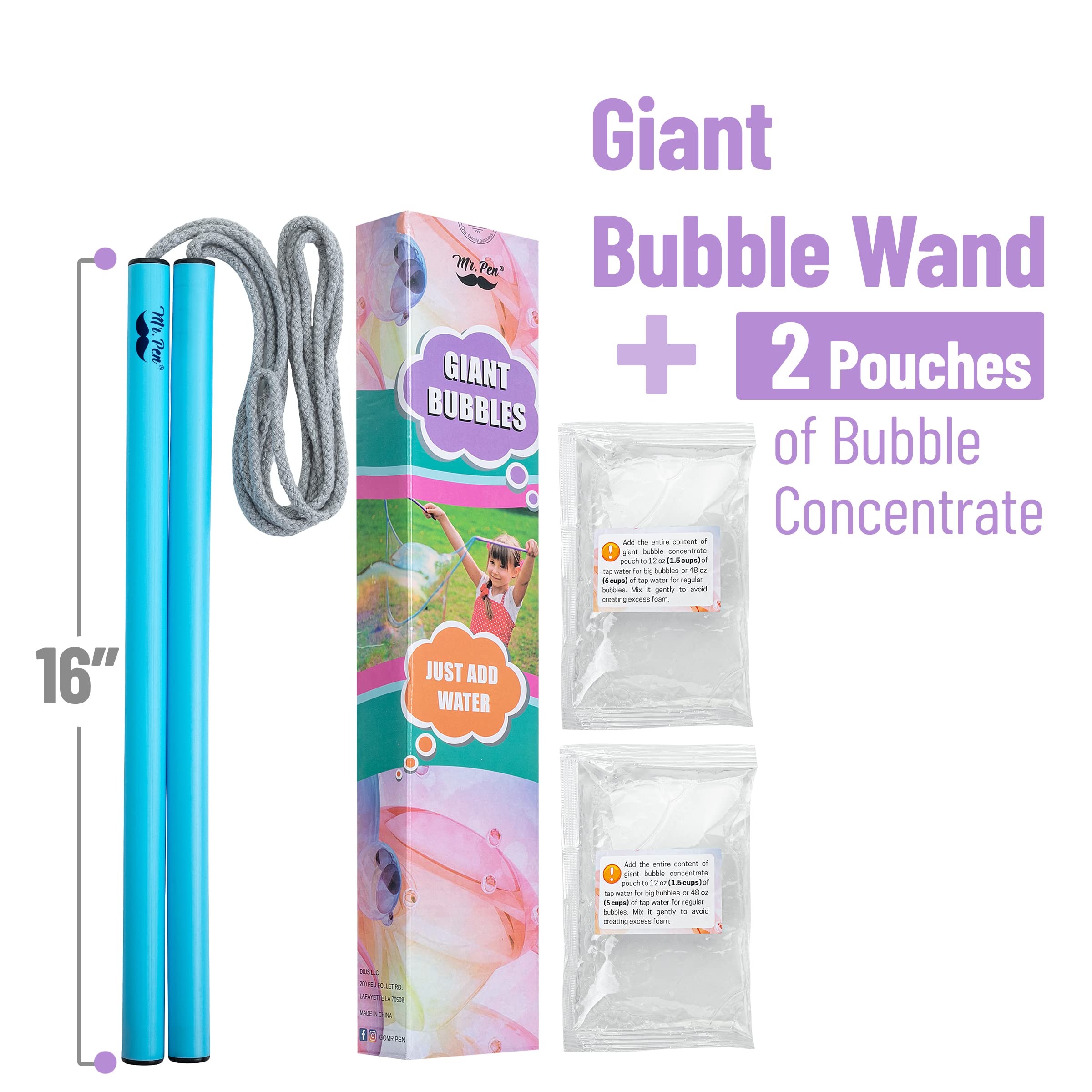 Mr. Pen- Giant Bubble Wands Kit, 3 pcs, Big Bubble Wand, Giant Bubble Maker, Large Bubble Wand, Giant Bubbles for Kids Outside, Outdoor Toys for Kids, Bubble Makers, Huge Bubble Wand Set