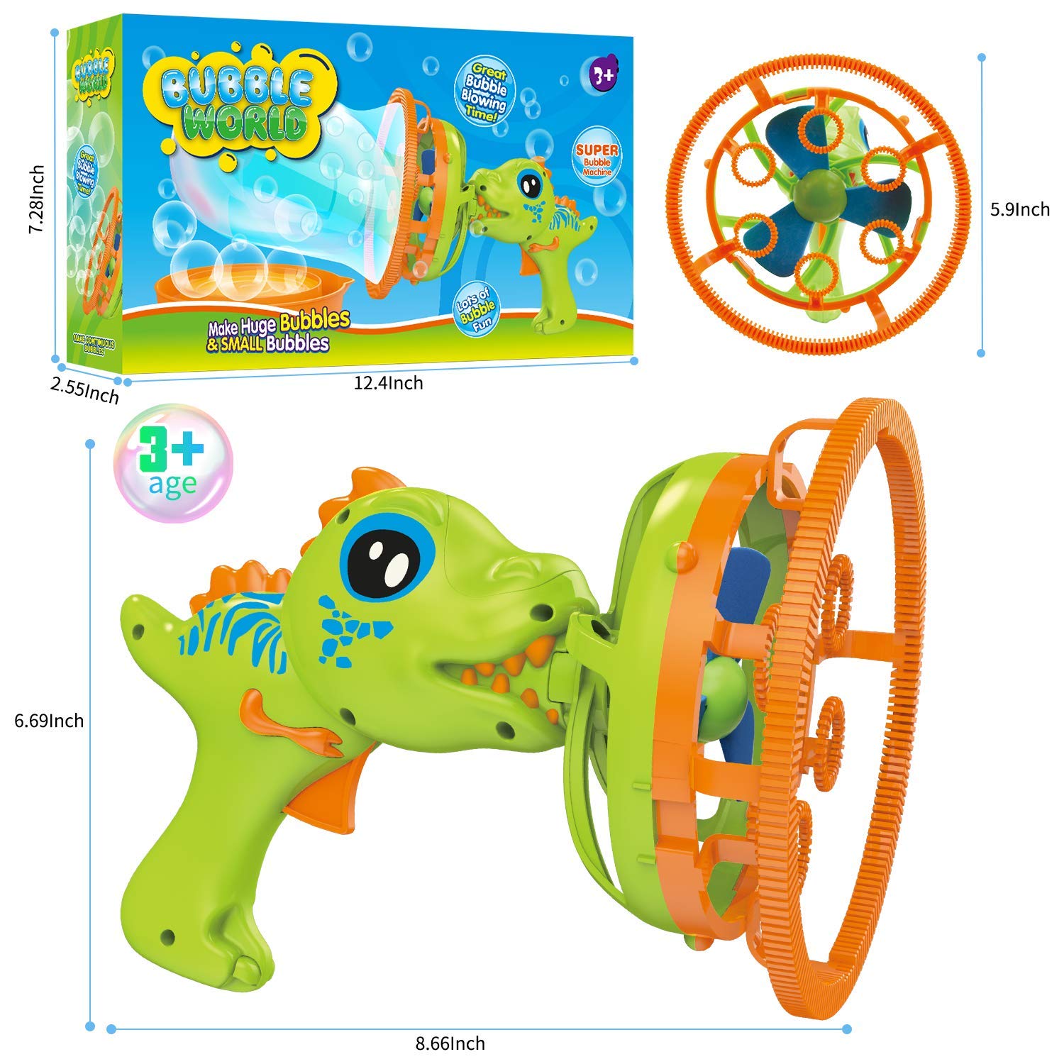 Bubble Gun Bubble Machine Dinosaur Bubble Blower Toy for Kids and Toddlers Bubble in Bubble Gun Party Favors Birthday for 3 4 5 6 7 8 9 Years Old Boys and Girls