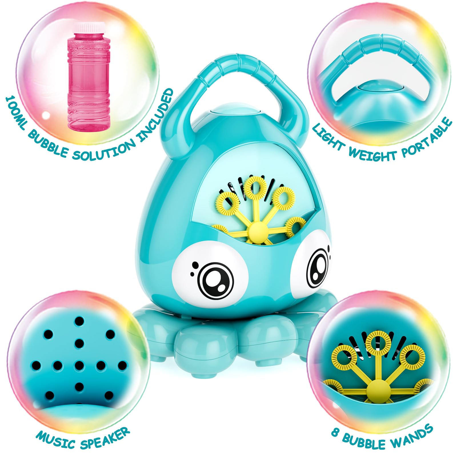 Bubble Machine, Cute Octopus Automatic Bubble Blower, 10000+ Bubbles Per Minute Bubbles Kids Toys for Ages 2-4 5 6 7 8 9 10 11 12,Kid for Birthday Wedding Party Indoor Outdoor Toy Blue