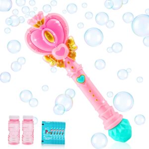 tlkiaa bubble wand for kids, princess toys heart bubble machine blower maker outdoor toy with light, party birthday gifts easter basket stuffers for 1 2 3 4 5 6 7 8 year old toddlers little girls pink