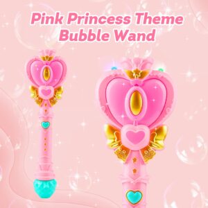 Tlkiaa Bubble Wand for Kids, Princess Toys Heart Bubble Machine Blower Maker Outdoor Toy with Light, Party Birthday Gifts Easter Basket Stuffers for 1 2 3 4 5 6 7 8 Year Old Toddlers Little Girls Pink