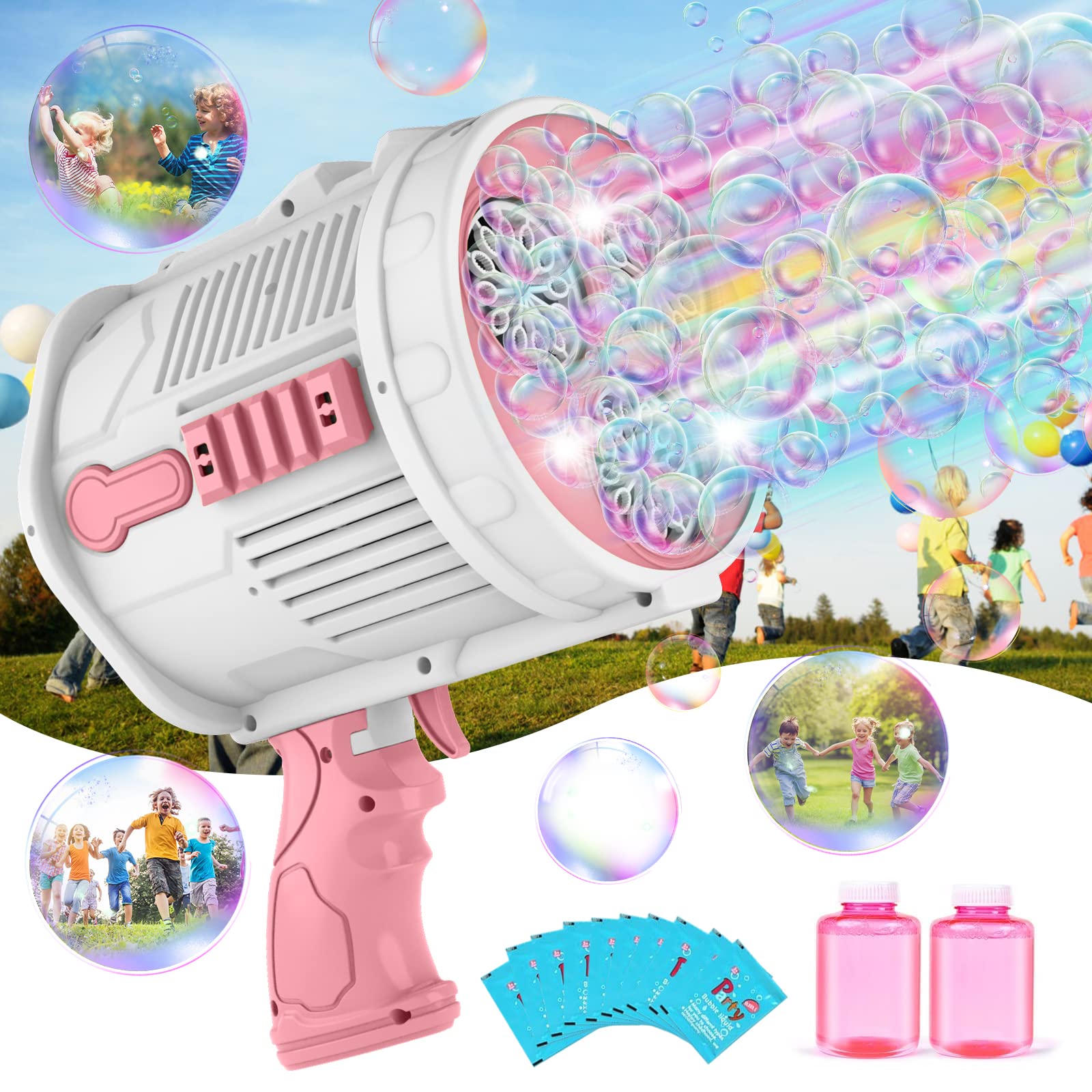 Automatic Christmas Bubble Machine Gun, 36 Holes Bubble Blaster Gun with LED Lights -Outdoor Indoor Bubble Gun Toy Gift for Kids Adults Birthday, Wedding, Holiday, Christmas Party Favor