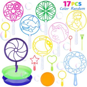 b bangcool bubble wands set of 17, bubble making toys with trays, big bubble wand toys for kids adults, dinosaur shark bubble wands, summer outdoor game party favors