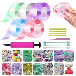 pouyrba multicolored nano tape bubble kit, 43pcs 9.84ft nano tape bubble kit for kids double sided tape plastic bubble super elastic bubbles diy craft kit for party favors