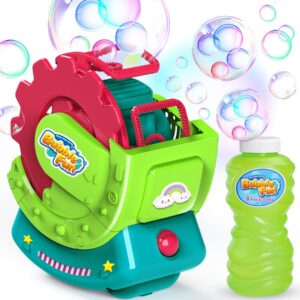 bubble machine for toddlers kids, bubble blower with 8oz bubble solution, make extra large bubbles & bubbles in bubble, bubble maker toy for indoor outdoor birthday party