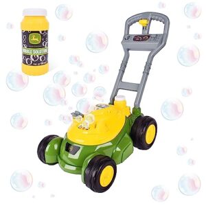 john deere bubble-n-go mower – toy lawn mower with bubble solution | green automatic bubble machine | no batteries required – sunny days entertainment,green/yellow