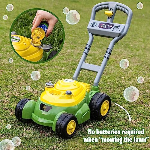 John Deere Bubble-N-Go Mower – Toy Lawn Mower with Bubble Solution | Green Automatic Bubble Machine | No Batteries Required – Sunny Days Entertainment,Green/Yellow