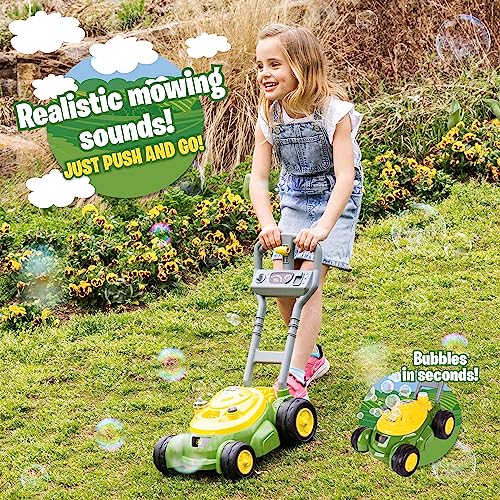 John Deere Bubble-N-Go Mower – Toy Lawn Mower with Bubble Solution | Green Automatic Bubble Machine | No Batteries Required – Sunny Days Entertainment,Green/Yellow