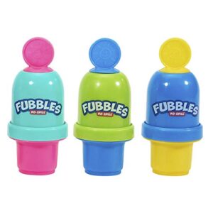 fubbles bubbles no-spill bubble tumbler for babies toddlers and kids | includes 6oz bubble solution and bubble wand (tumbler colors may vary)(pack of 3)