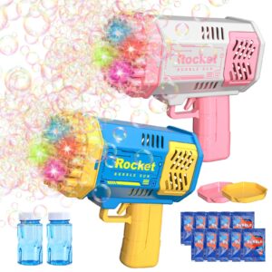 bubble machine 2 pack mini bubble gun for toddlers, bubble maker blower toys with lights,4000+ bubbles per minute for boys girls toddlers outdoor indoor birthday wedding party (blue pink)