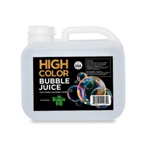 froggy's fog high color bubble juice, strong, long-lasting bubble solution creates iridescent bubbles for bubble machines, bubblers, and bubble wands, 2.5 gallon