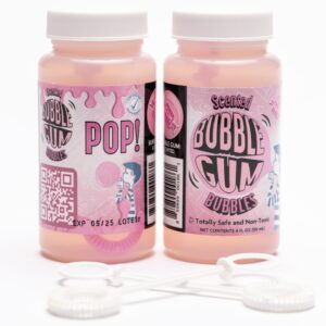 atomic bubbles: bubble love bubblegum scented bubbles - 2 pack - 4oz bottles, oversized wand, kids events, party favors, indoor & outdoor, non-toxic