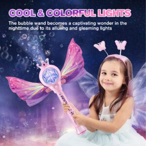 Dolanus Bubble Wands for Kids Girls - Bubble Machine with 7 Bubble Solutions & 3 AA Batteries, LED Light & Music, Outdoor Party Birthday Toddler Girl Toys, Gift for 3 4 5 6 7 8 Year Old