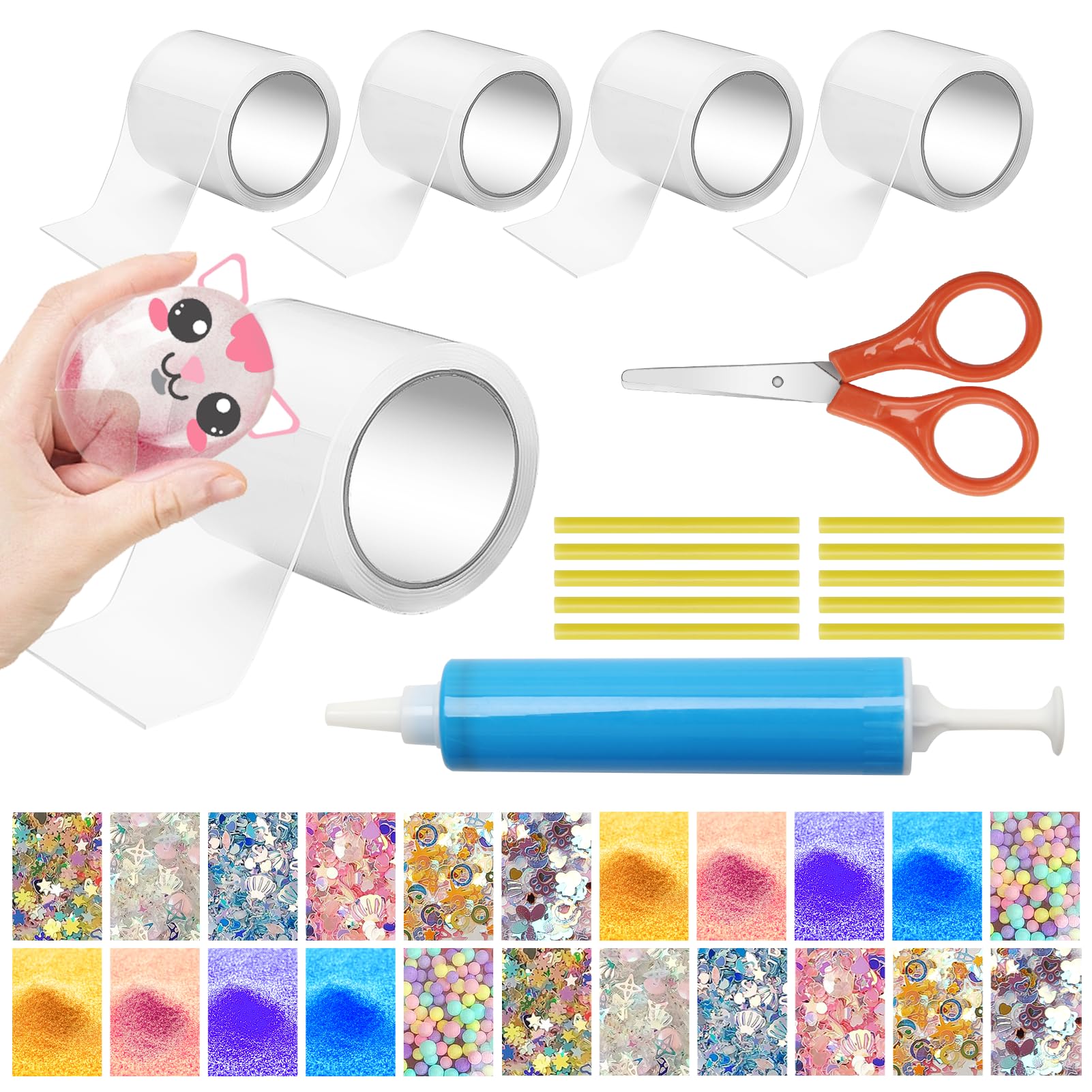 5+35 Pieces Nano Tape Bubbles Kit, Anglecai 5 Pack Double Sided Tape Plastic Super Elastic Bubbles Nano Tape DIY Craft Kit for Party Favors