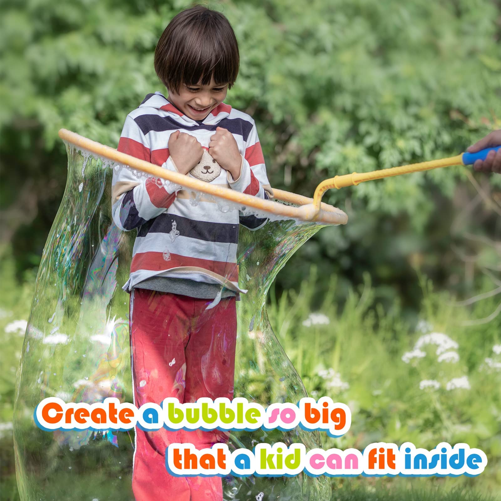 Kid in a Bubble Toy Giant Bubble Wand Big Bubbles Hoop with Dipping Pool Tray, Fun Outdoor Toys Playtime Activity Summer Toy Set for Kids and Adults Birthday Party Game (Basic Kit)