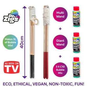 Dr Zigs Eco Giant Bubble Kit - Jumbo Set - Sustainable Wands and Professional Grade Solution, Outdoor, Garden Fun Toy.