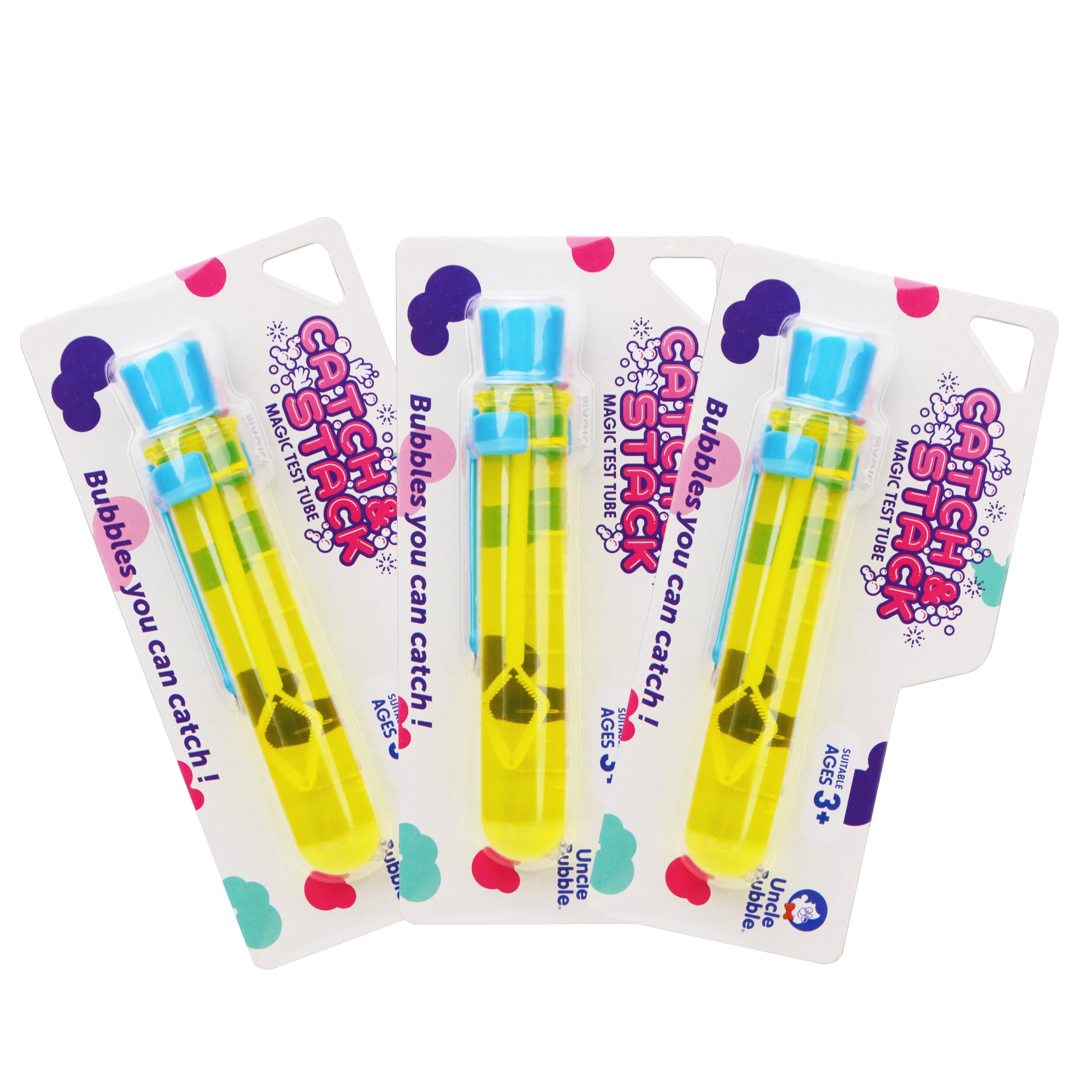 Uncle Bubble Catch & Stack Test Tube Pack of 3. Touchable Mini Bubbles Wand Toy | Small Bubble Wands for Kids | Summber Party Kid Toys | Birthday Gift