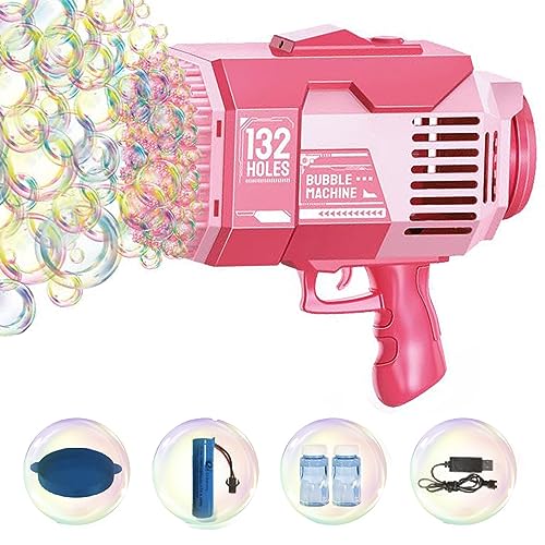 TIMBERRIDGE LINE Bubble Gun – Bubble Machine with LED Lights – 132-Hole Bubble Machine for Parties, Summer, Wedding, Outdoor Play – Bubble Blower for Kids and Adults – Automatic Bubble Blaster