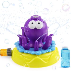 bubble machine water spray for kids, 2 in 1 octopus automatic bubble blower with sprinkler, summer water spray bubble toys for indoor outdoor birthday wedding party