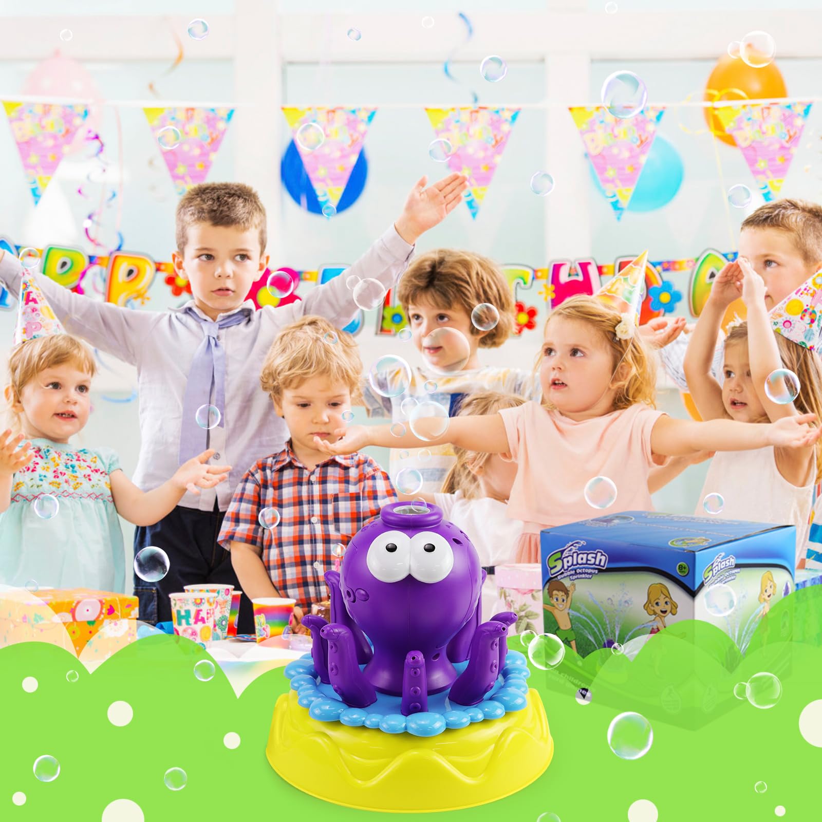 Bubble Machine Water Spray for Kids, 2 in 1 Octopus Automatic Bubble Blower with Sprinkler, Summer Water Spray Bubble Toys for Indoor Outdoor Birthday Wedding Party