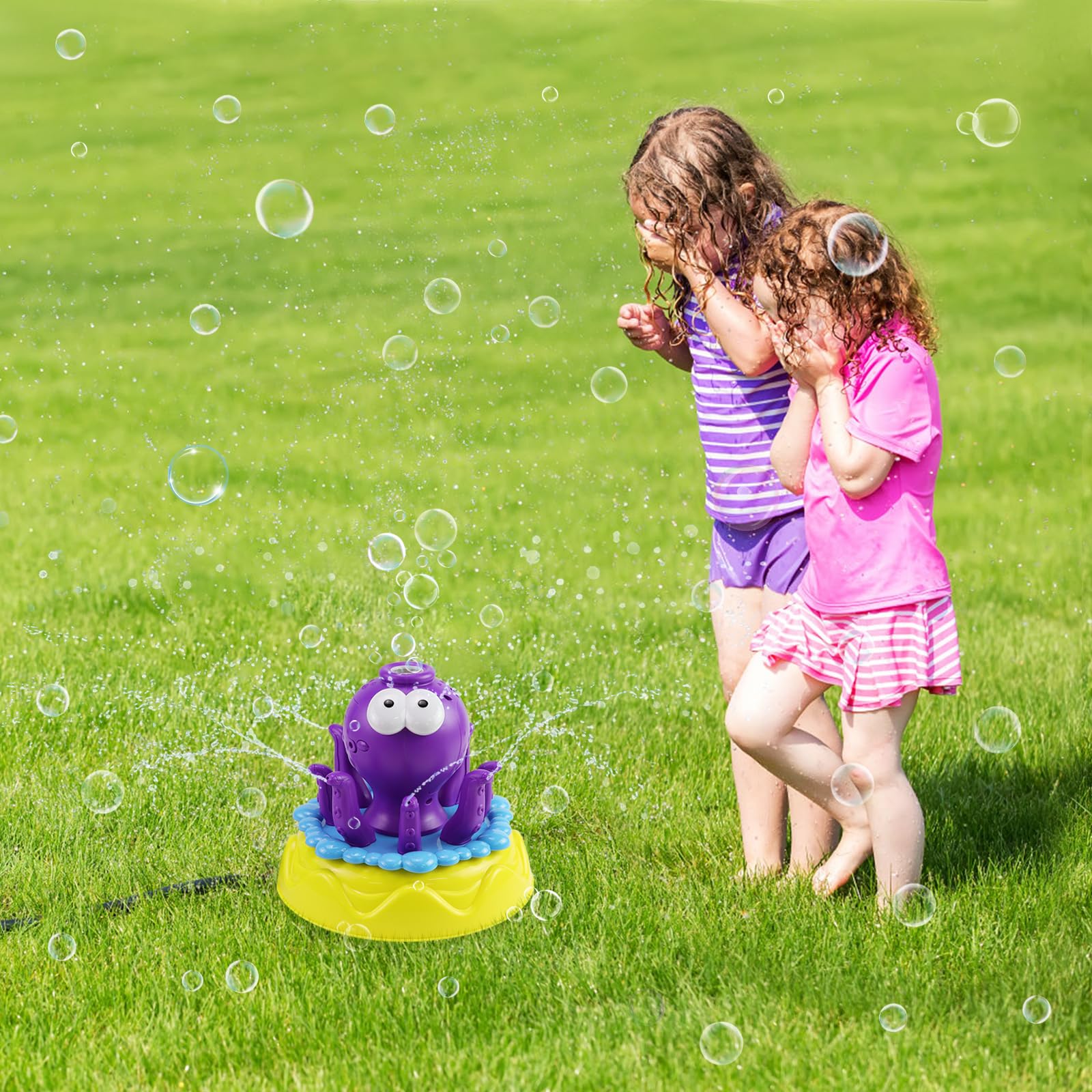 Bubble Machine Water Spray for Kids, 2 in 1 Octopus Automatic Bubble Blower with Sprinkler, Summer Water Spray Bubble Toys for Indoor Outdoor Birthday Wedding Party