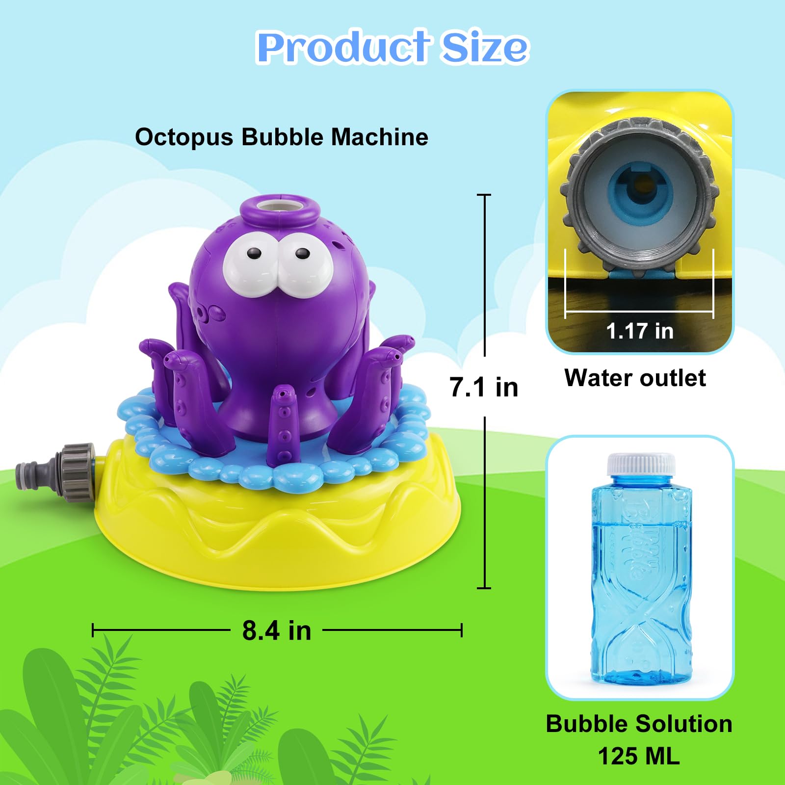 Bubble Machine Water Spray for Kids, 2 in 1 Octopus Automatic Bubble Blower with Sprinkler, Summer Water Spray Bubble Toys for Indoor Outdoor Birthday Wedding Party