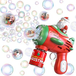 christmas bubble gun for kids, bubble machine gun for kids with blue lights, automatic bubble maker with one bubble solutions bottles,bazooko bubble gun for summer pool toys bubbles blower for party