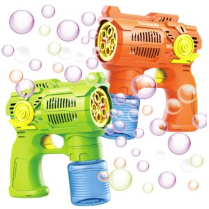 bubble guns with batteries and refill solutions included - set of 2 high efficiency bubbles toys for boys, girls, toddlers and kids! for indoor & outdoor play (2 pack)