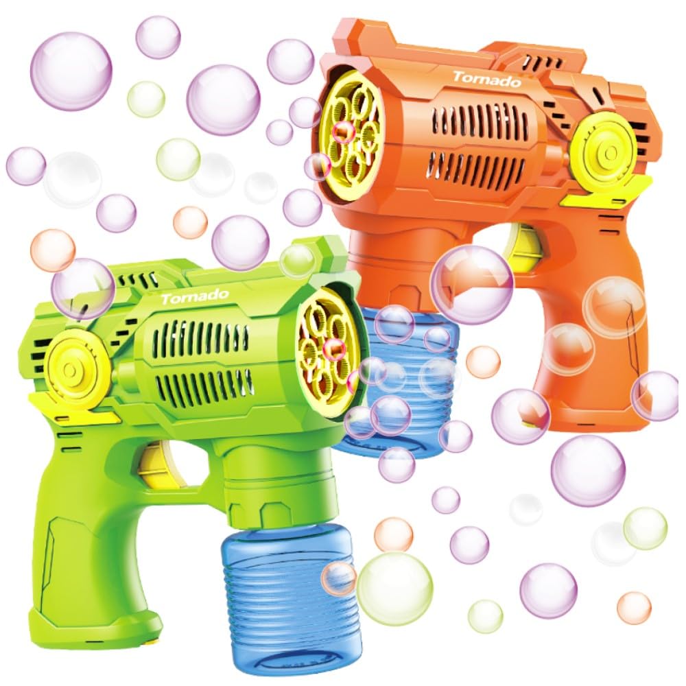 Bubble Guns with Batteries and Refill Solutions Included - Set of 2 High Efficiency Bubbles Toys for Boys, Girls, Toddlers and Kids! for Indoor & Outdoor Play (2 Pack)