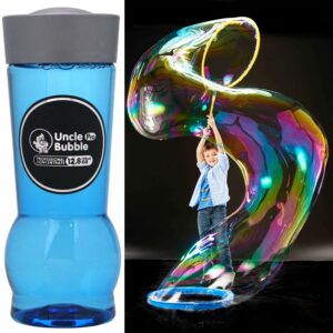 uncle bubble 12.8 oz concentrated bubble solution | make 1 gallon (1:9) refill solution for kids bubble machine, giant wand and gun blower | party celebrations, classroom prizes, toys (silver cap)