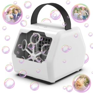 bubble machine,large bubble machine for parties,wedding|rechargeable bubble machine usb,battery operated, professional outdoor bubble makers with 2 mode,16000+ bubbles/min, kids bubble toy (white)