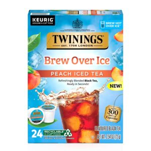 twinings brew over ice unsweetened peach black iced tea k-cup pods for keurig, 24 count (pack of 1), caffeinated