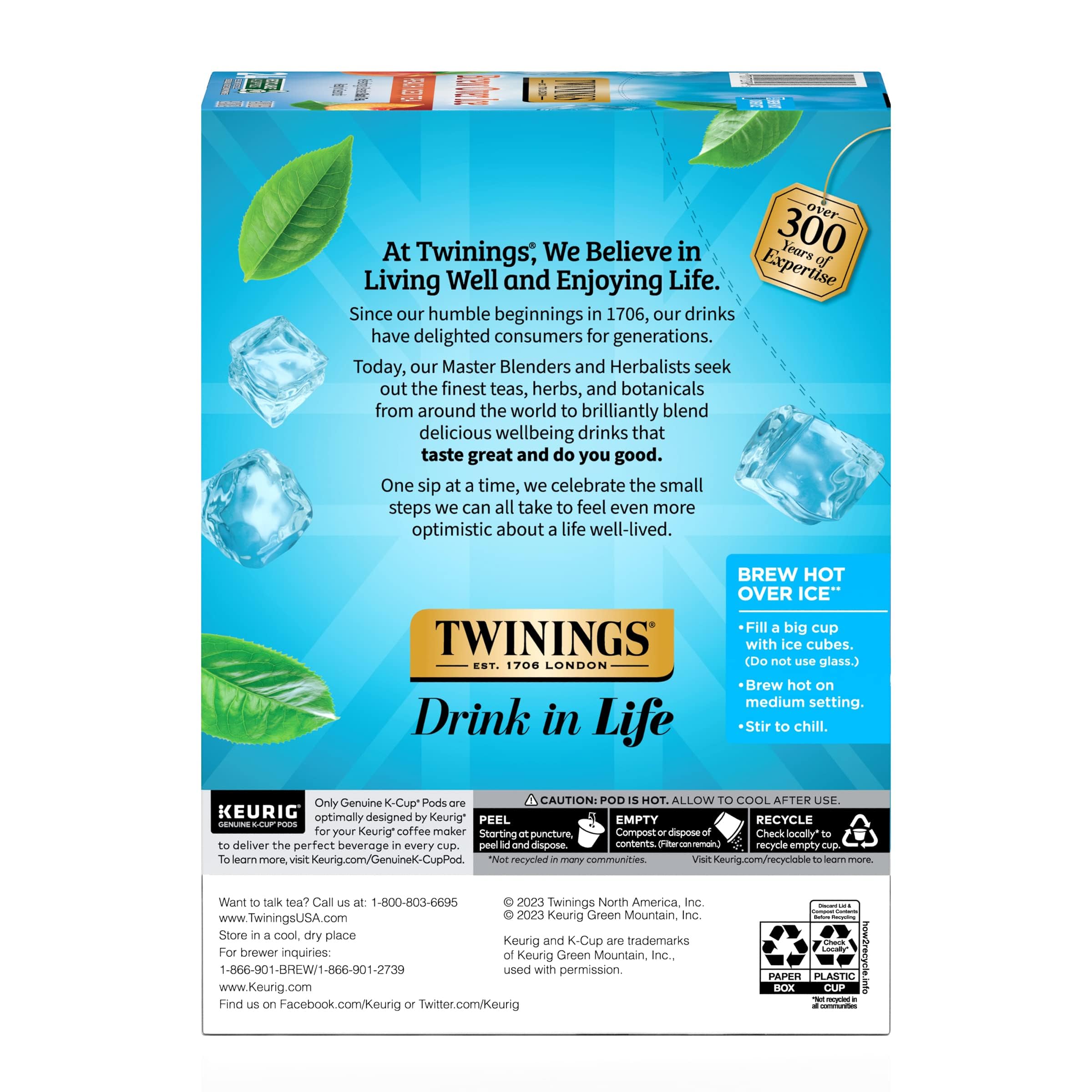 Twinings Brew Over Ice Unsweetened Peach Black Iced Tea K-Cup Pods for Keurig, 24 Count (Pack of 1), Caffeinated