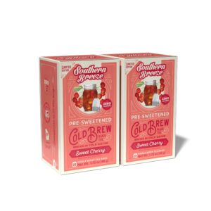 southern breeze cold brew sweet tea sweet cherry iced tea with black tea and zero carbs zero sugar, 20 individually wrapped tea bags (pack of 2) southern sweet tea iced tea beverage