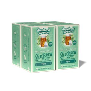 southern breeze cold brew sweet tea mint iced tea with black tea and zero carbs zero sugar, 20 individually wrapped tea bags (pack of 4) southern sweet tea iced tea beverage