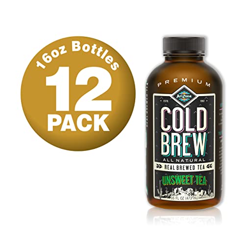 AriZona Unsweet Black Tea - Premium Cold Brew Iced Tea - Sugar Free, 16 Fl Oz (Pack of 12)