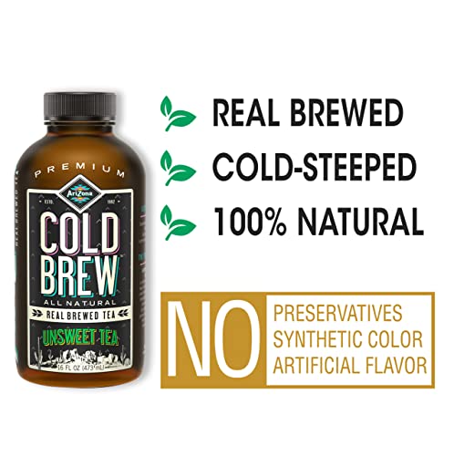 AriZona Unsweet Black Tea - Premium Cold Brew Iced Tea - Sugar Free, 16 Fl Oz (Pack of 12)