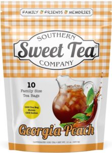 iced tea bags georgia peach one gallon size,10 gallon per pack, unsweetened caffeinated quick brew real southern ice tea by southern sweet tea company