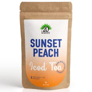 sunset peach black iced tea - 8 individual .75oz filter pouch cold brew tea bags, each yields 60oz of tea - packed in resealable bag