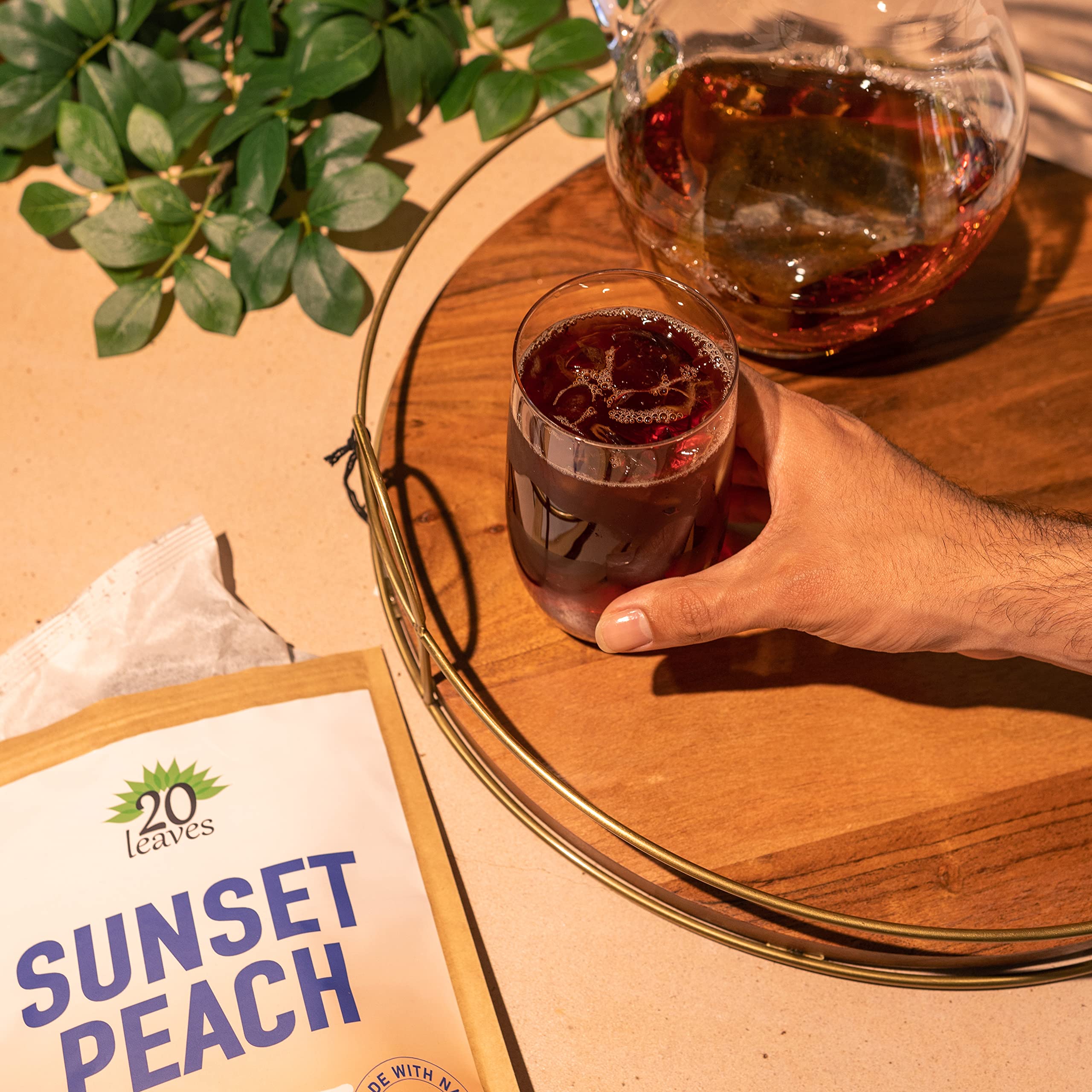 Sunset Peach Black Iced Tea - 8 Individual .75oz Filter Pouch Cold Brew Tea Bags, Each Yields 60oz of Tea - Packed in Resealable Bag